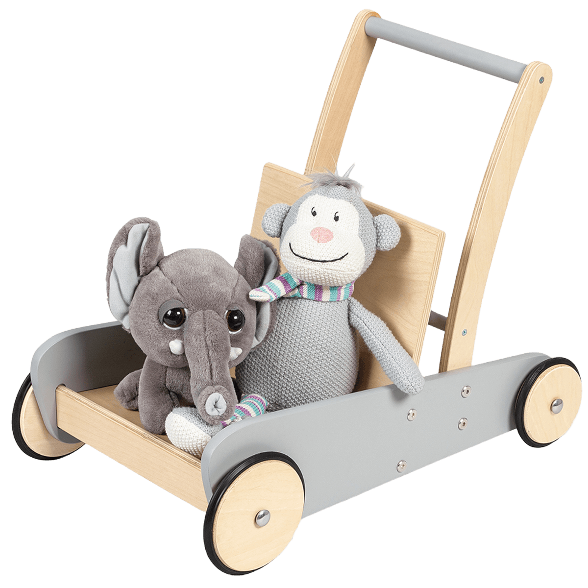 Drvena kolica – guralica za učenje hodanja Pinolino Mats siva - HepiKids